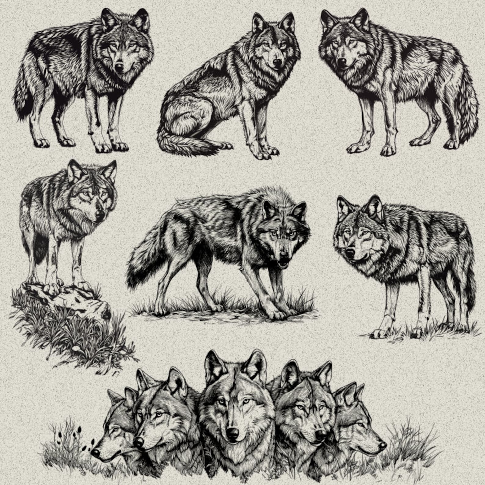 40 Detailed Wolf Designs SVG & PNG Bundle for Laser Engraving or Print ...