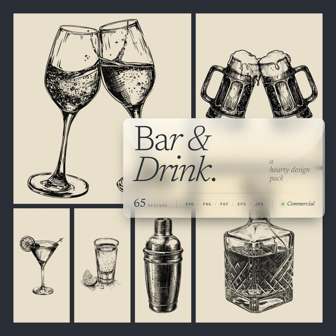 Bar & Drink Designs Bundle PNG and SVG for Laser Engraving or Print ...