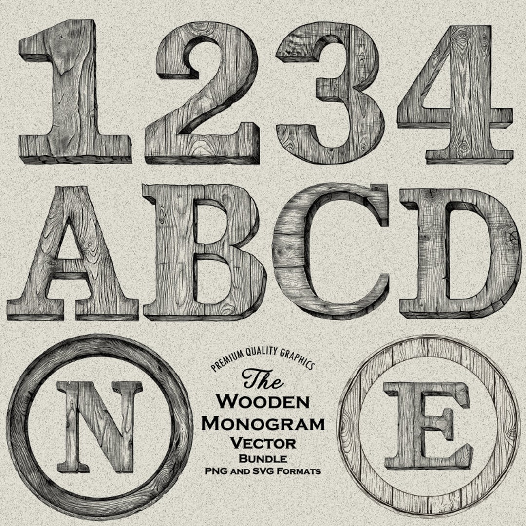 Rustic Wood Themed Monogram Designs Bundle PNG & SVG Digital Download ...