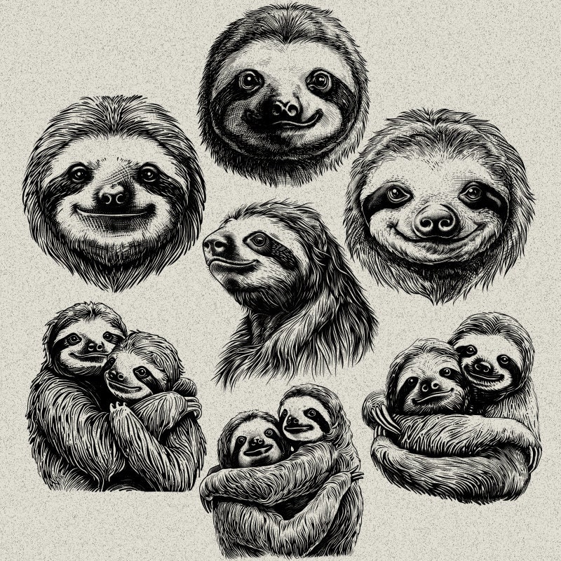 30 Sloth Designs Bundle SVG & PNG for Laser Engraving or Print: Sloths ...