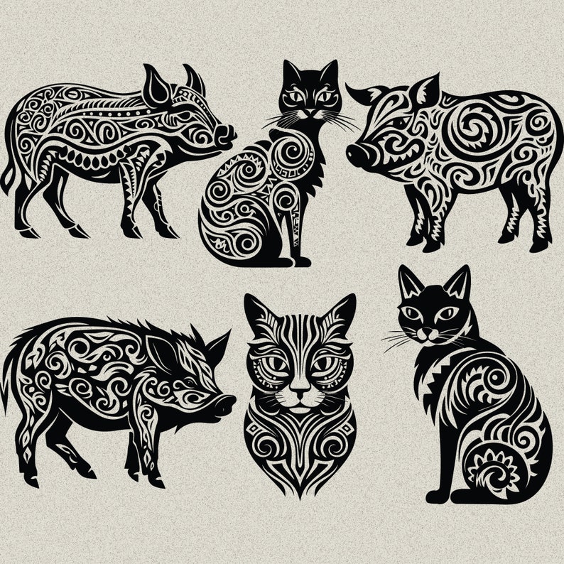 25 Tribal Farm Animals Bundle Laser Engraver and Print Ready Designs ...
