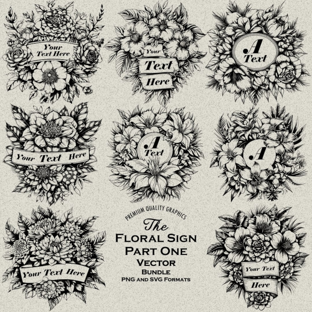 43 Floral Flower Signs SVG-PNG Bundle Designs for Laser Engraving, or ...
