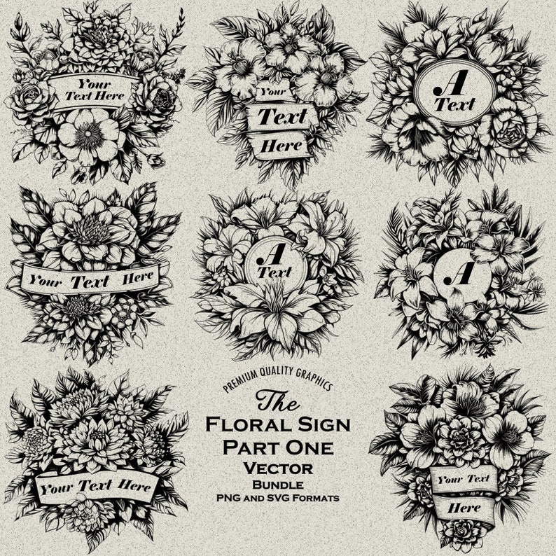 43 Floral Flower Signs SVG-PNG Bundle Designs for Laser Engraving, or ...