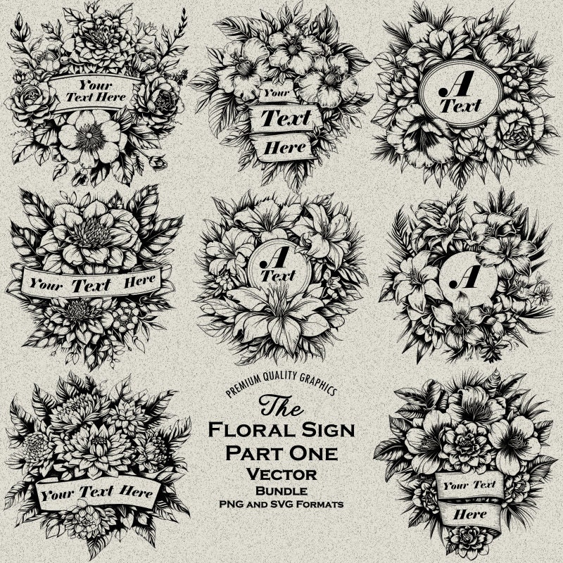 43 Floral Flower Signs SVG-PNG Bundle Designs for Laser Engraving, or ...