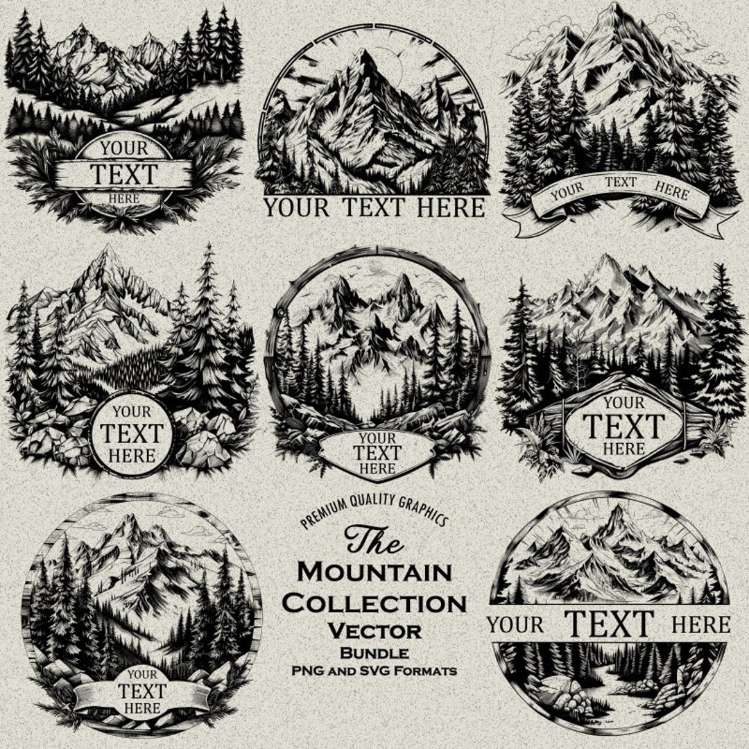 46 Mountain Sign SVG-PNG Bundle High Detail Designs for Laser Engraving ...