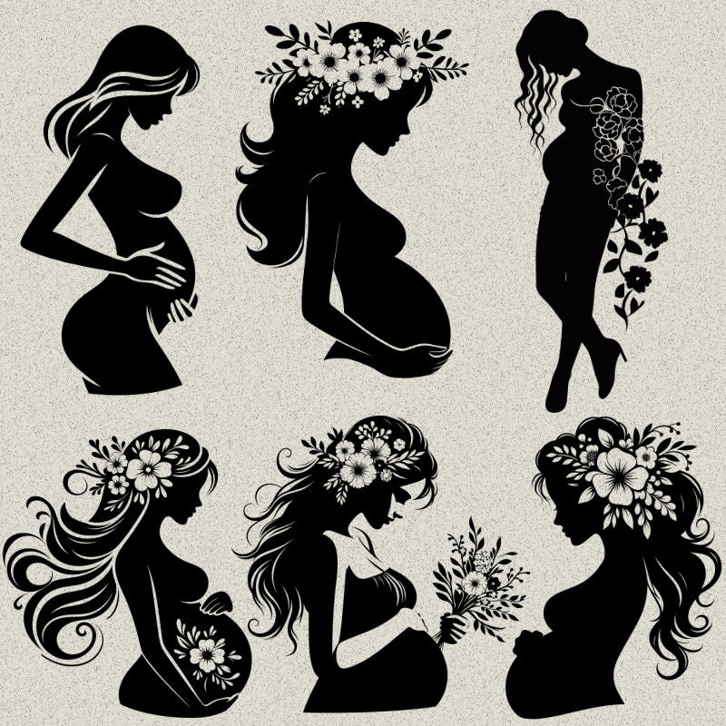 36 Pregnancy & Maternity Designs Bundle PNG and SVG, Silhouette Couple ...