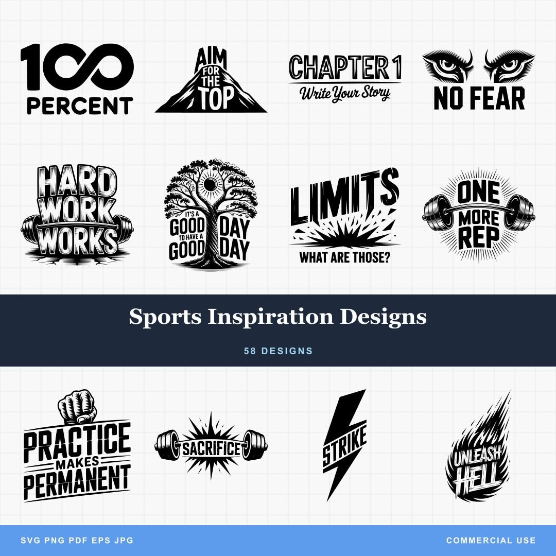 Sports Inspiration & Motivational Quotes SVG PNG Bundle for Laser ...