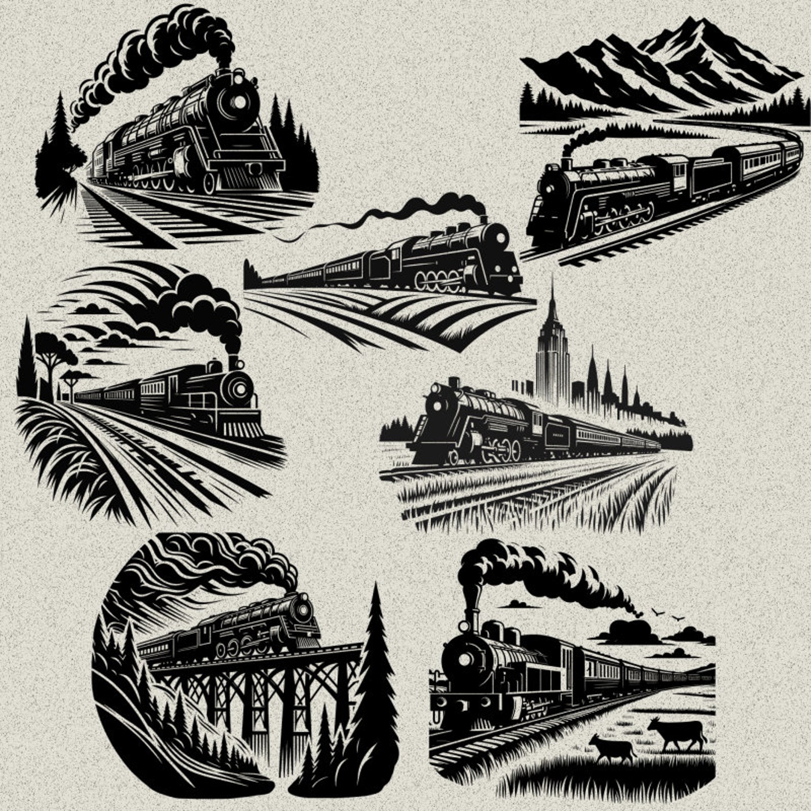 40 Train Designs Bundle PNG & SVG Digital for Laser Engraving, Cutting ...