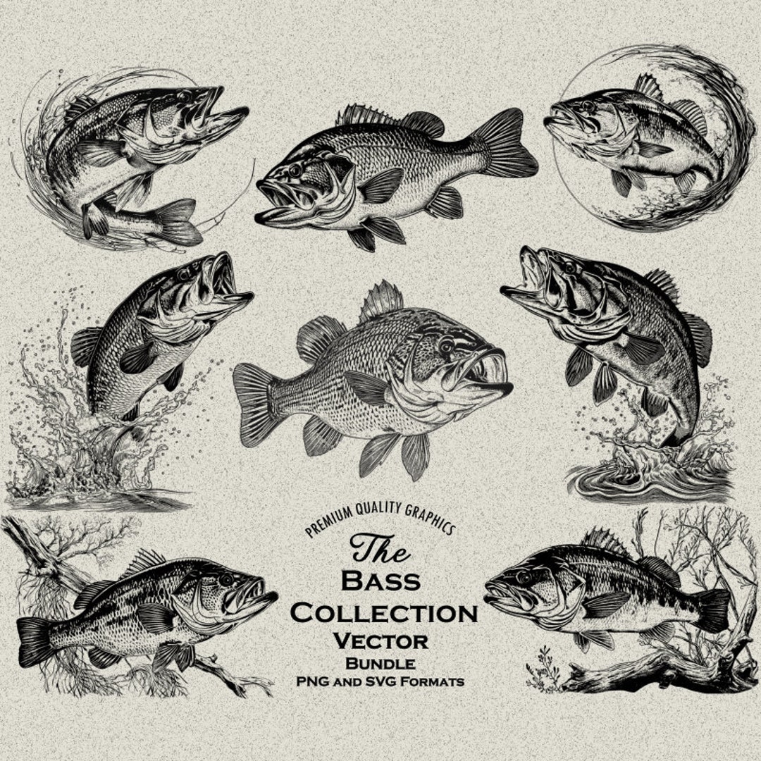 50 Bass Designs Bundle PNG & SVG Digital for Laser Engraving or Print ...