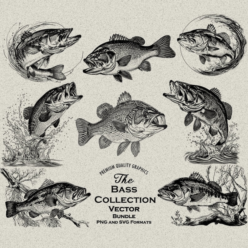 50 Bass Designs Bundle PNG & SVG Digital for Laser Engraving or Print ...