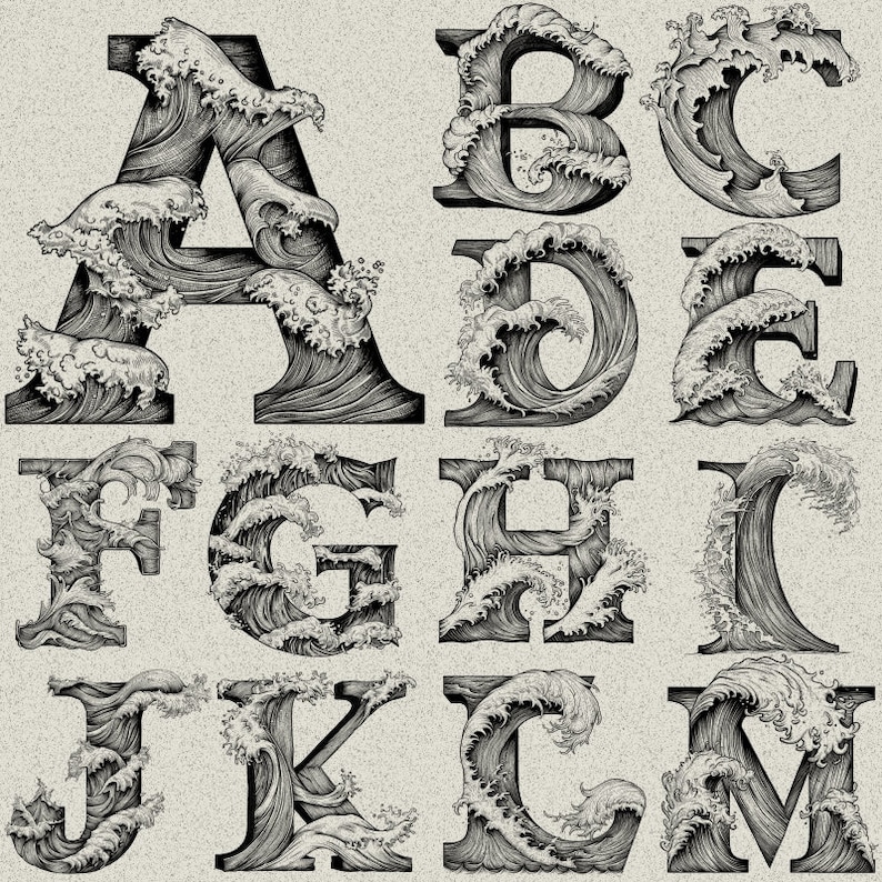 Wave Monogram Letter Designs Bundle PNG & SVG Digital Download for ...