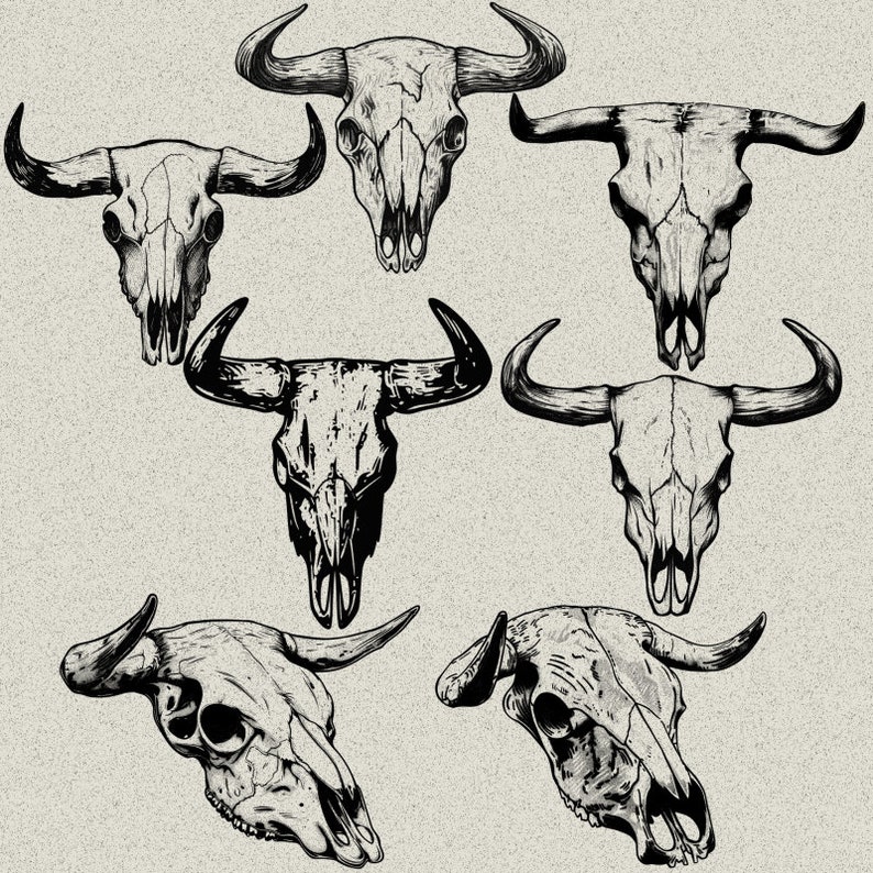31 Cow Skull Designs SVG & PNG Bundle Laser Engraving or Print. Western ...