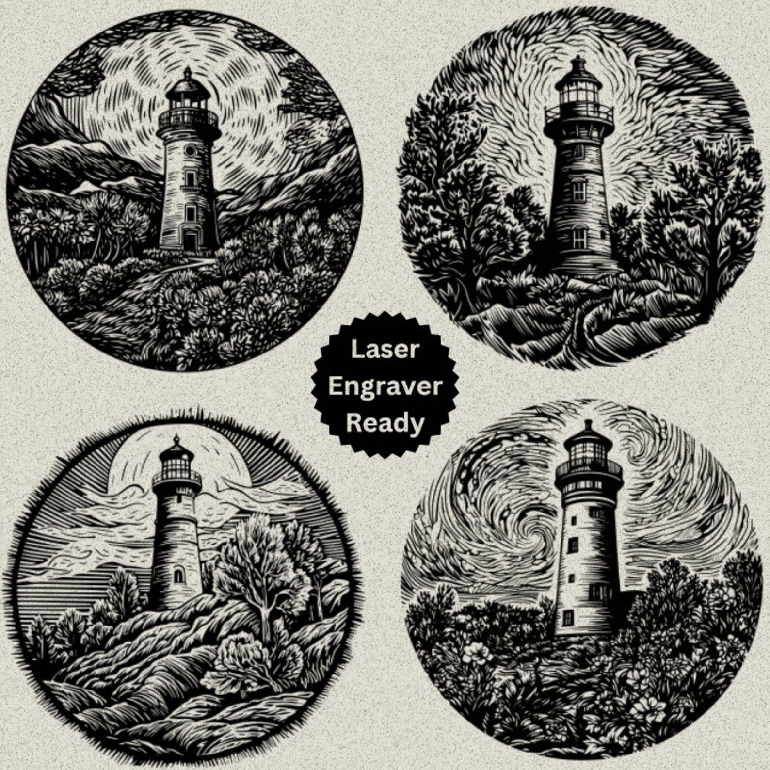 30 Seascape and Lighthouse SVG-PNG Bundle Low Detail Designs for Laser ...