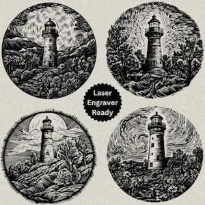 30 Seascape and Lighthouse SVG-PNG Bundle Low Detail Designs for Laser ...