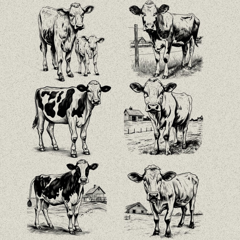 42 Cow Designs Bundle PNG & SVG for Laser Engraving or Print, Dairy Cow ...