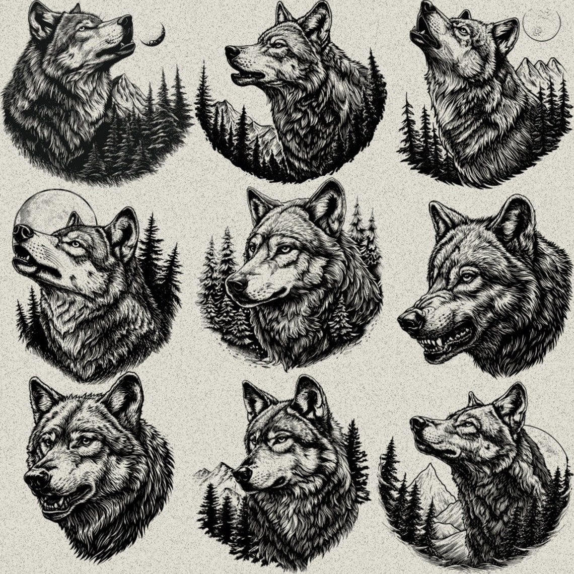 40 Detailed Wolf Designs SVG & PNG Bundle for Laser Engraving or Print ...