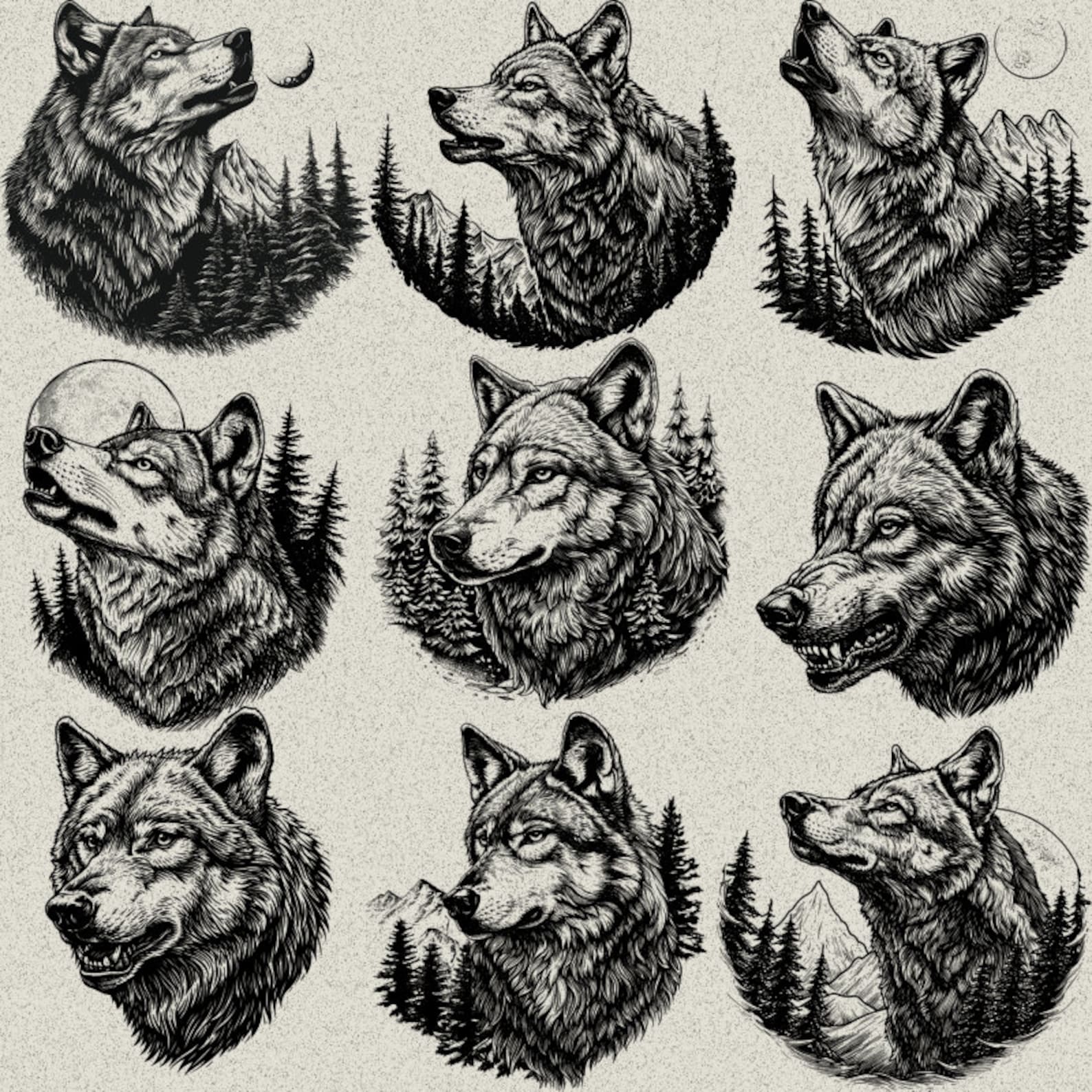 40 Detailed Wolf Designs SVG & PNG Bundle for Laser Engraving or Print ...