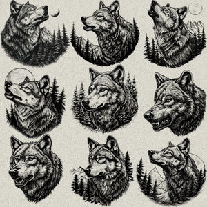 40 Detailed Wolf Designs SVG & PNG Bundle for Laser Engraving or Print ...