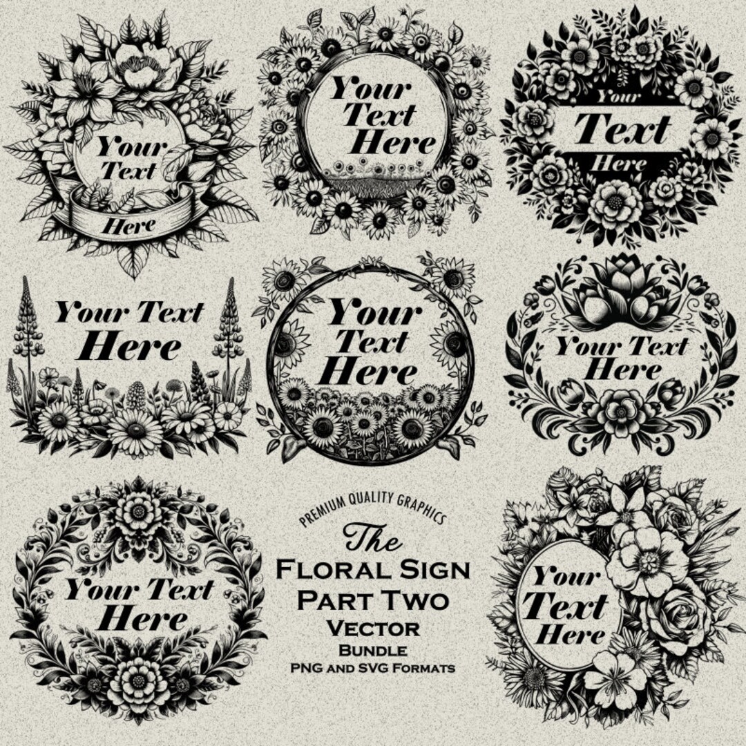 38 Floral Flower Signs SVG-PNG Bundle Designs for Laser Engraving, or ...