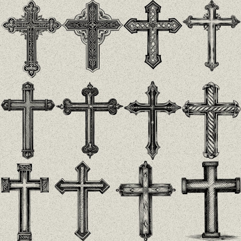 67 Christian Cross Designs Bundle PNG & SVG Digital for Laser Engraving or Print, Crucifix Svg ...