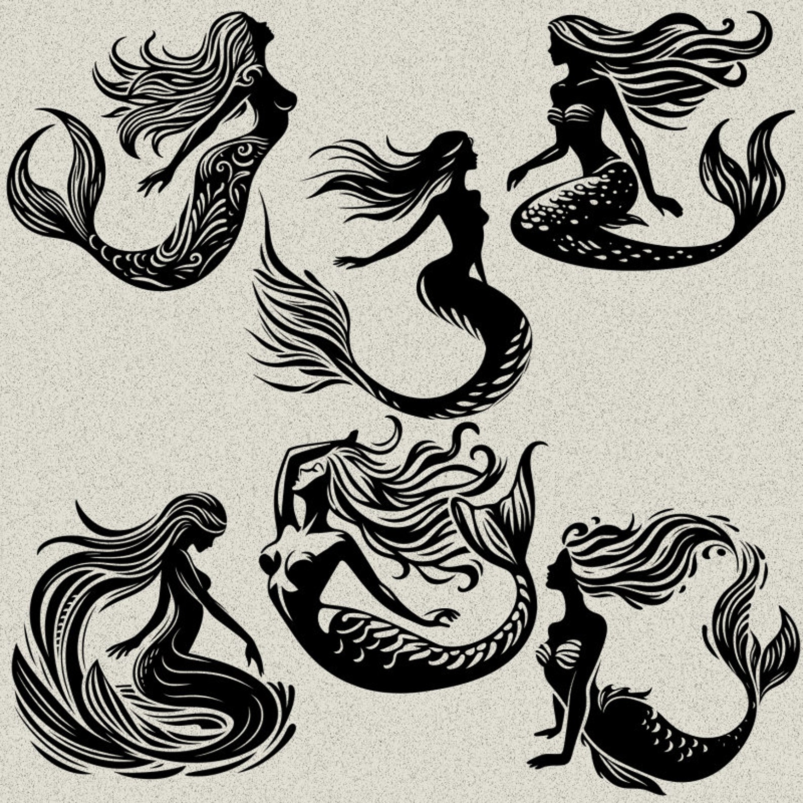 46 Mermaid, Mermen & King Neptune SVG PNG Design Bundle for Engraving ...