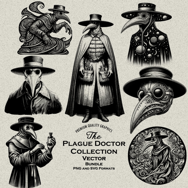 40 Plague Doctor Designs Bundle SVG & PNG for Laser Engraving or Print ...