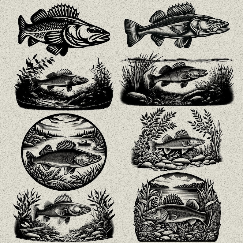 25 Walleye Pickerel Doré Designs Bundle PNG & SVG Digital for Laser ...