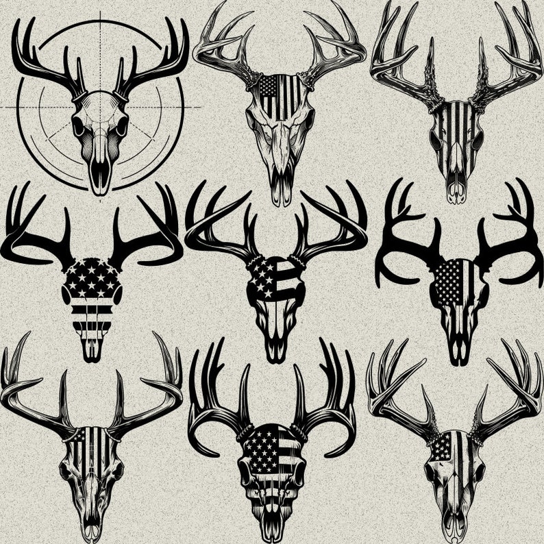 54 Deer Skull Designs SVG & PNG Bundle Laser Engraving or Print ...