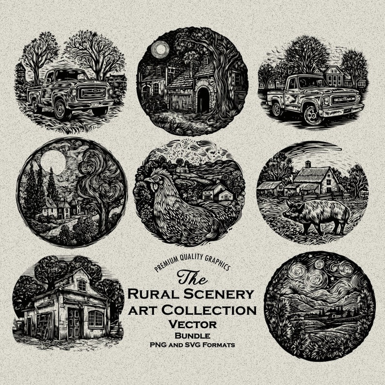 30 Rural Scenery SVG-PNG Bundle Low Detail Designs for Laser Engraving ...