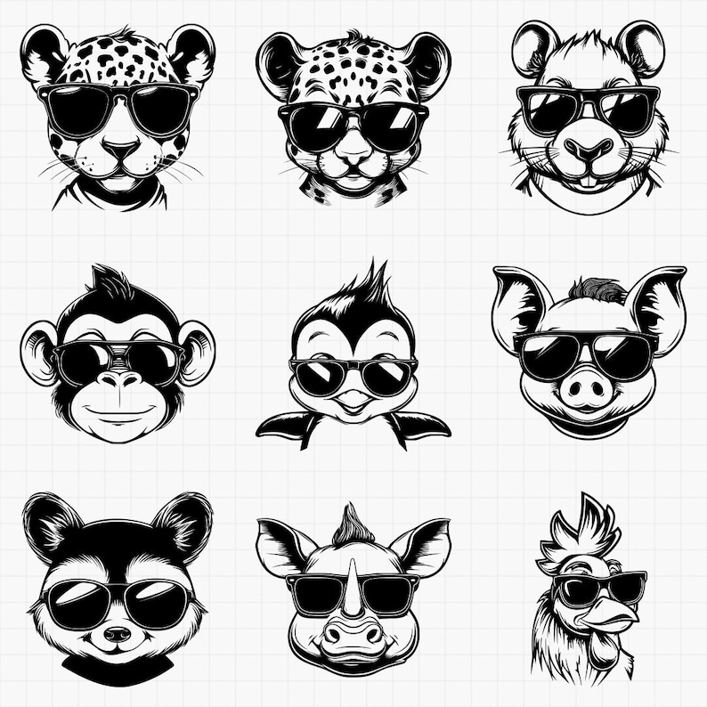 Animals With Sunglasses SVG & PNG Bundle Engraving, Print, or Cut ...