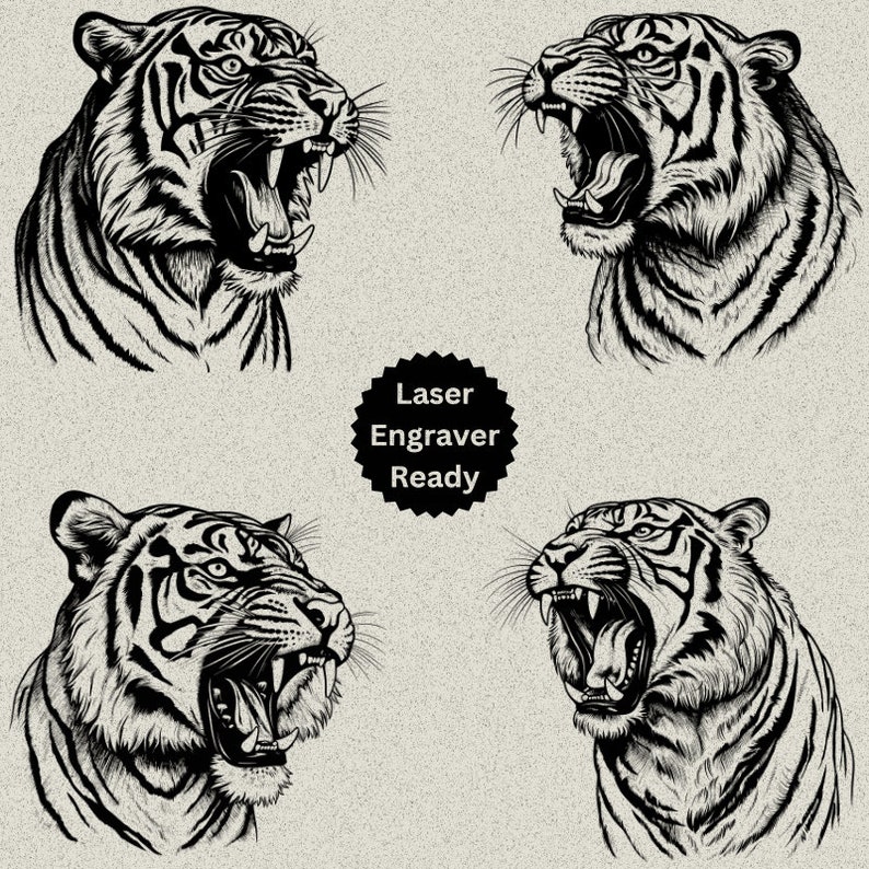 34 Tiger Bundle Detailed PNG and SVG Files Great for Laser Engraving or ...
