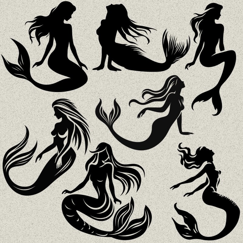 46 Mermaid, Mermen & King Neptune SVG PNG Design Bundle for Engraving ...