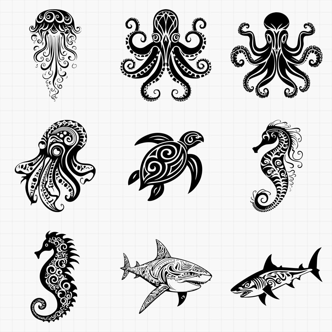 Tribal Sea Animals SVG-PNG Bundle Digital Download Māori: Dolphin ...