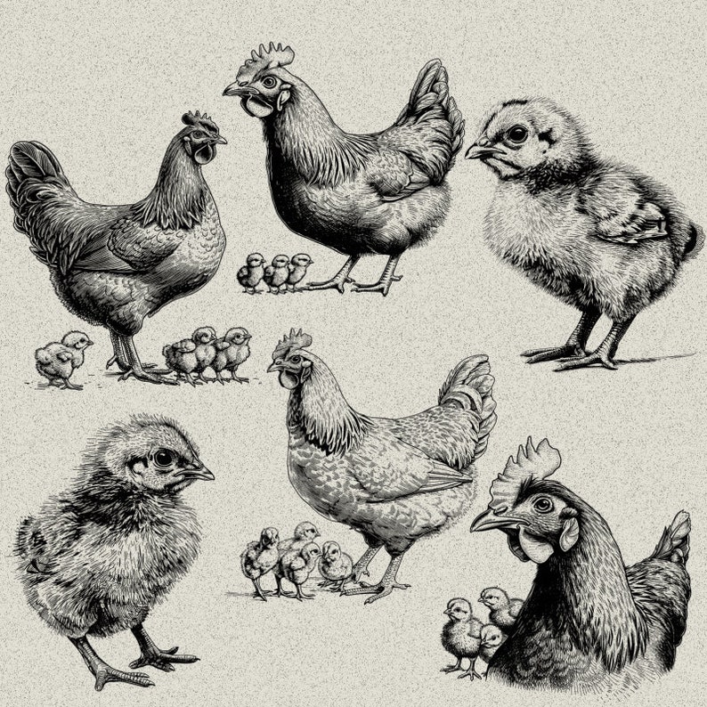 40 Chicken Designs Bundle PNG & SVG for Laser Engraving or Print, Chick ...