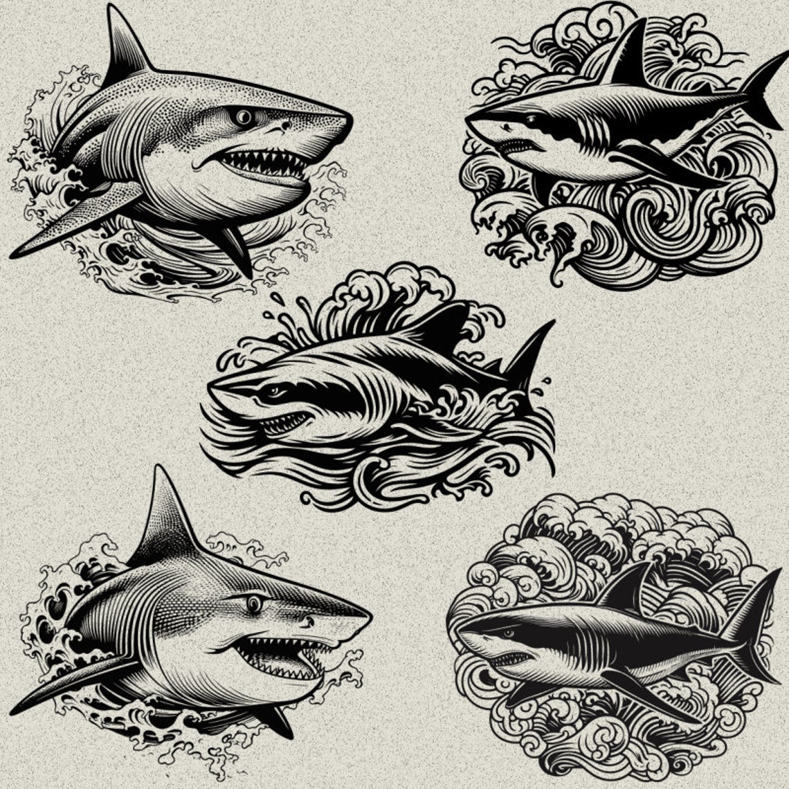 35 Shark Designs Bundle PNG & SVG Digital for Laser Engraving or Print ...