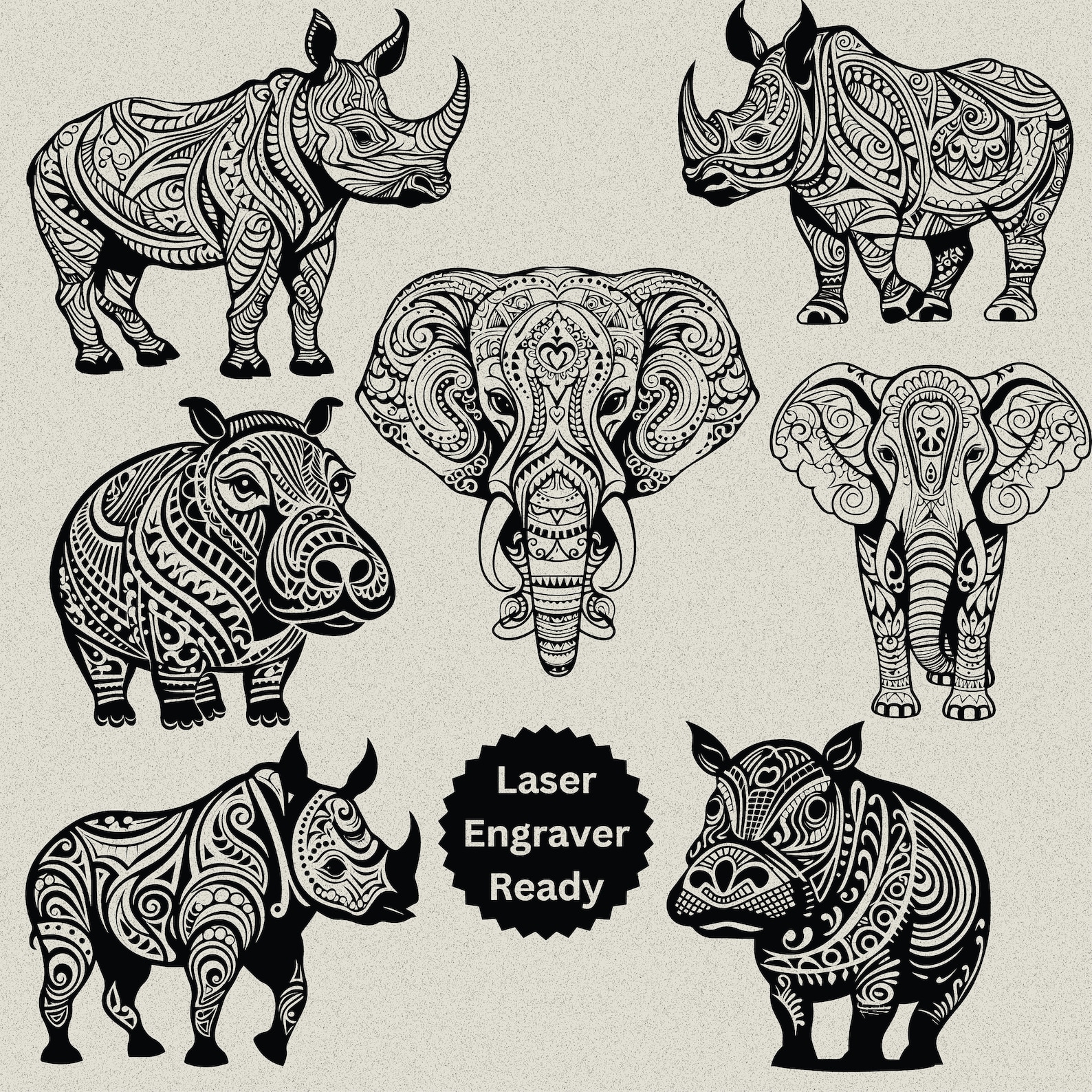 25 Tribal African Animal Designs Pack SVG & PNG Files for Laser Engrave ...