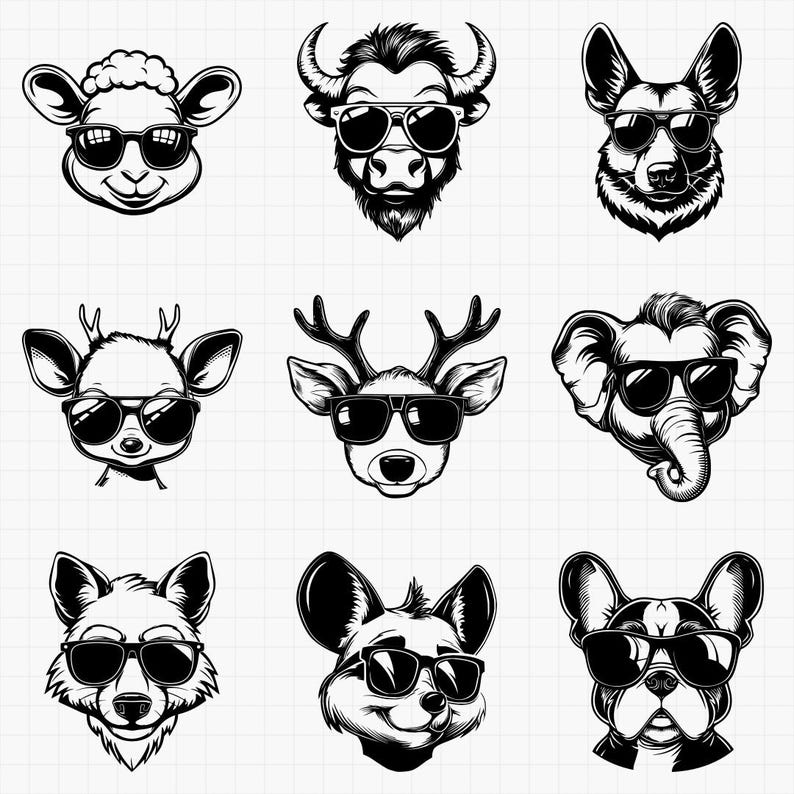 Animals With Sunglasses SVG & PNG Bundle Engraving, Print, or Cut ...