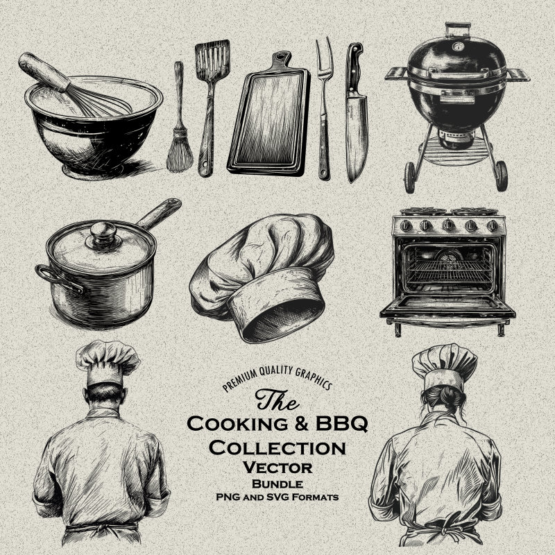 73 Kitchen & BBQ Design Bundle PNG and SVG for Laser Engraving or Print ...