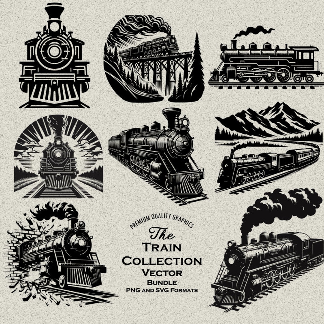 40 Train Designs Bundle PNG & SVG Digital for Laser Engraving, Cutting ...