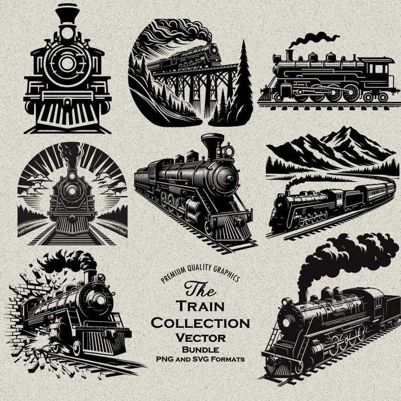 40 Train Designs Bundle PNG & SVG Digital for Laser Engraving, Cutting ...