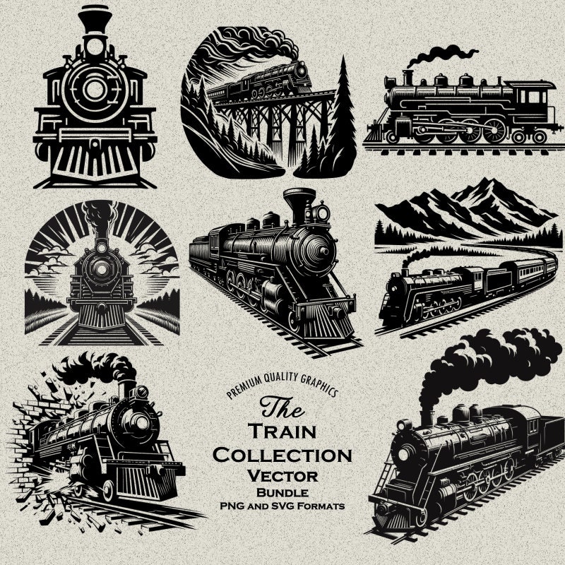 40 Train Designs Bundle PNG & SVG Digital for Laser Engraving, Cutting ...