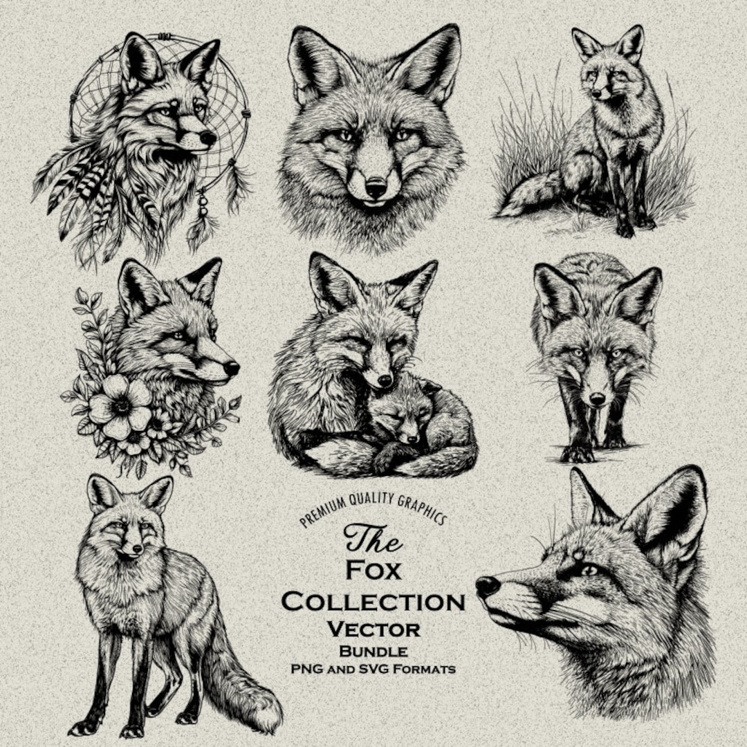 47 Fox Designs Bundle PNG & SVG Digital for Laser Engraving or Print ...