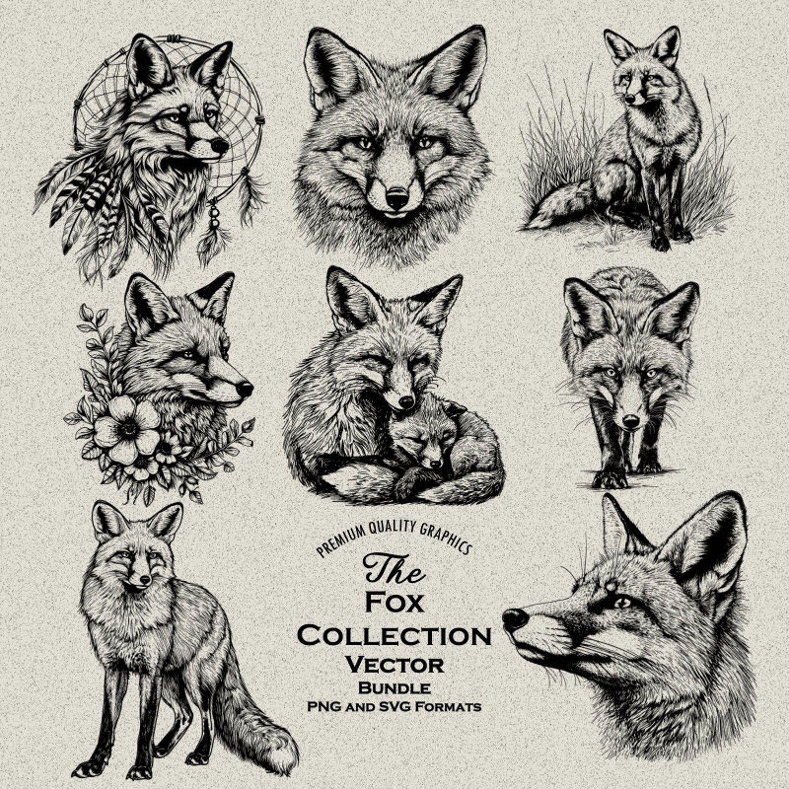 47 Fox Designs Bundle PNG & SVG Digital for Laser Engraving or Print ...