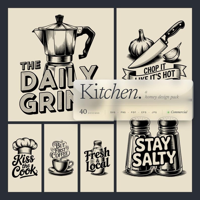Funny Kitchen SVG Bundle for Laser Engraving or Print. Cooking, Baking ...