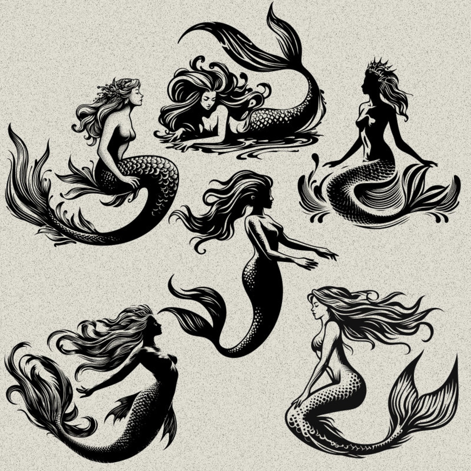 46 Mermaid, Mermen & King Neptune SVG PNG Design Bundle for Engraving ...
