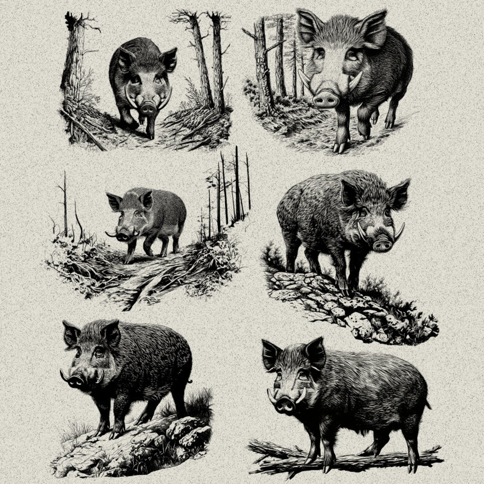 36 Wild Boar Detailed Designs Bundle PNG & SVG for Laser Engraving or ...