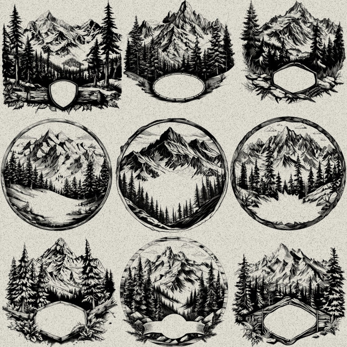 46 Mountain Sign SVG-PNG Bundle High Detail Designs for Laser Engraving ...