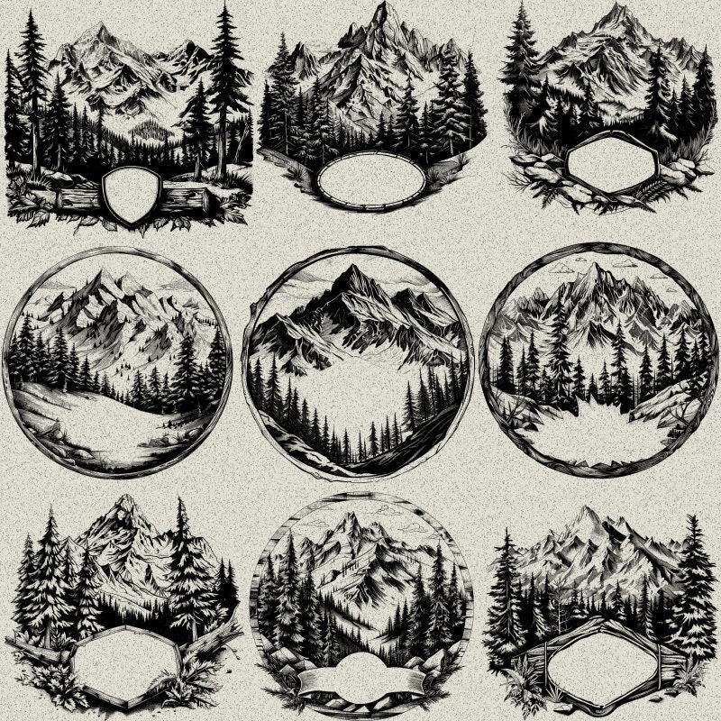 46 Mountain Sign SVG-PNG Bundle High Detail Designs for Laser Engraving ...