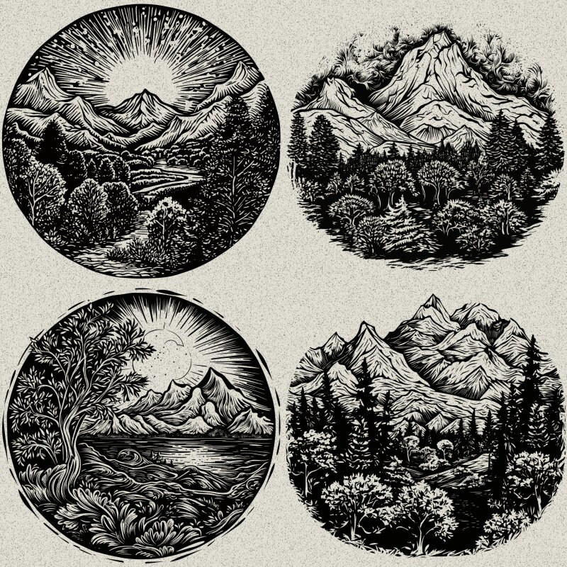 30 Nature and Camping SVG-PNG Bundle Low Detail Designs for Laser ...
