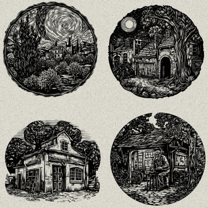 30 Rural Scenery SVG-PNG Bundle Low Detail Designs for Laser Engraving ...